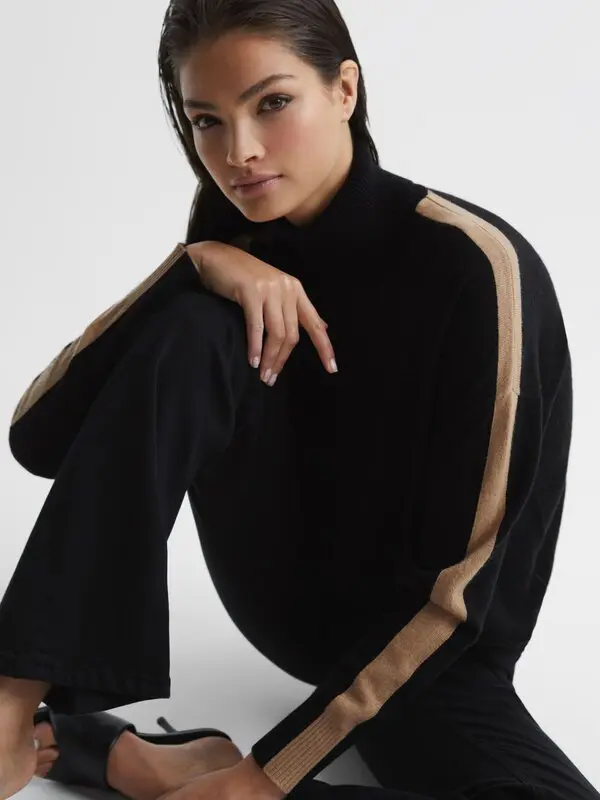 REISS Nova Colourblock Knitted Roll Neck Jumper