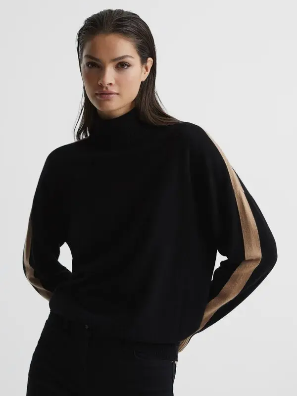 REISS Nova Colourblock Knitted Roll Neck Jumper