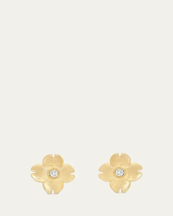 GWEN BARBA Dogwood Diamond Stud Earrings - Yellow Gold