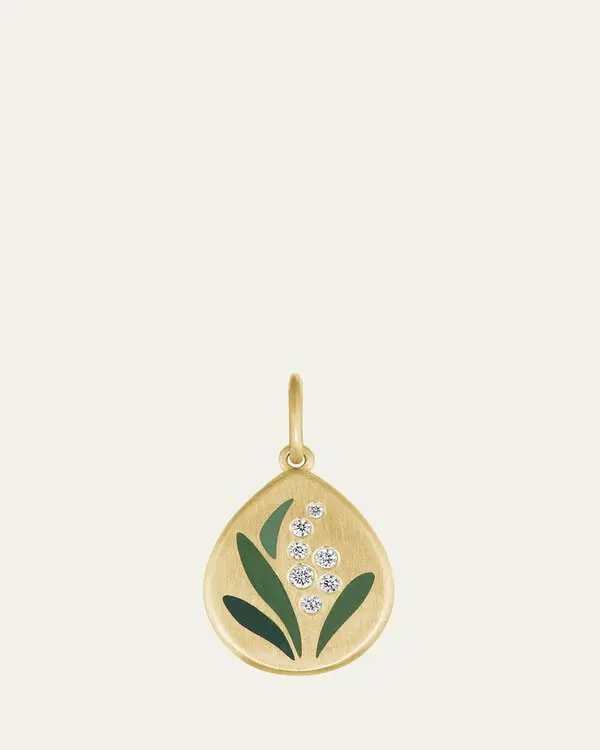 GWEN BARBA Lily Of The Valley Diamond And Enamel Pendant - Yellow Gold