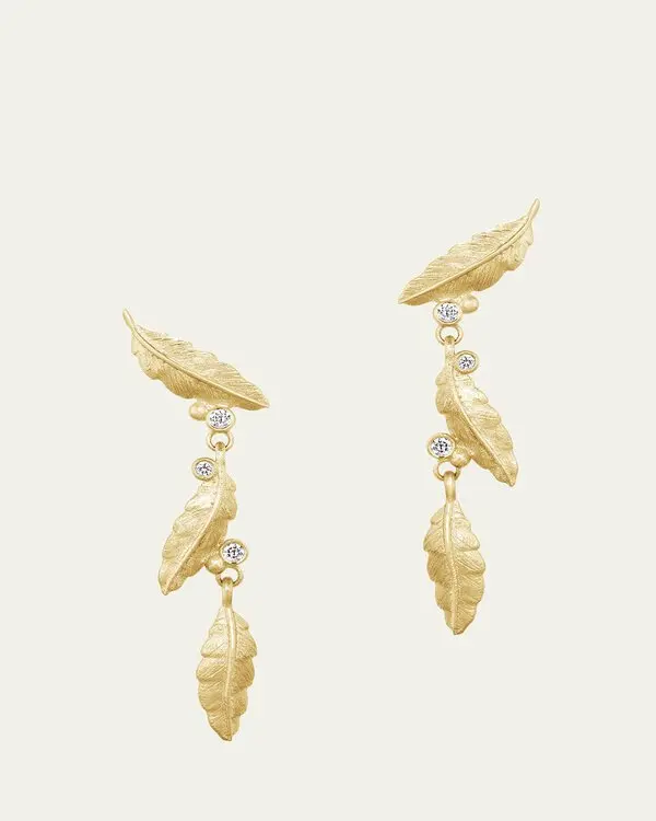 GWEN BARBA Leaflet Diamond Drop Earrings - Yellow Gold
