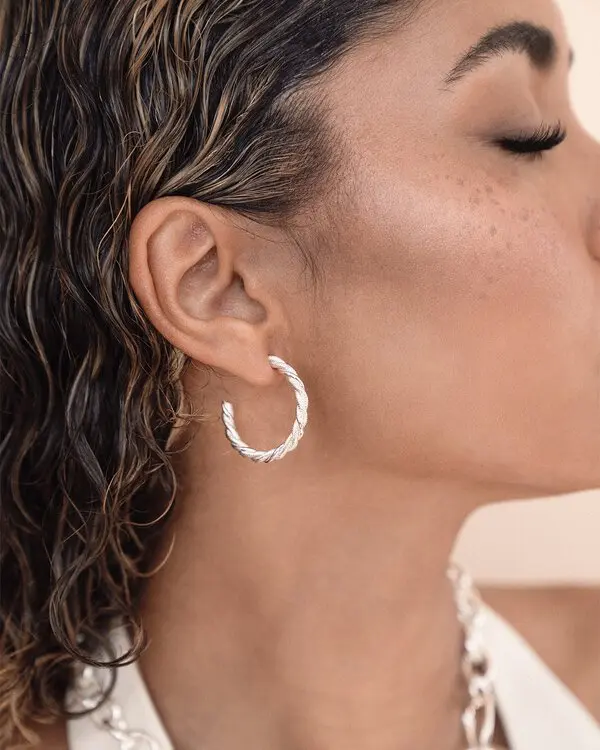 Ettika Spun Strands Twisted Hoop Earrings - Silver