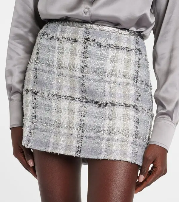 Dolce & Gabbana Checked Low-rise Lamé Tweed Miniskirt