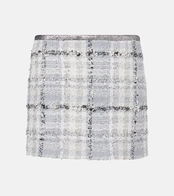 Dolce & Gabbana Checked Low-rise Lamé Tweed Miniskirt - Grey