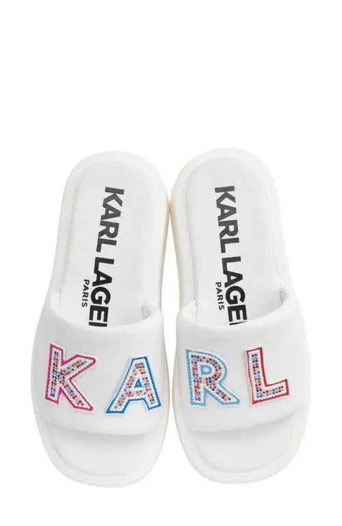 Karl Lagerfeld Paris Karl Lagerfeld Opal Studded Platform Slides - Bright White With Appliques