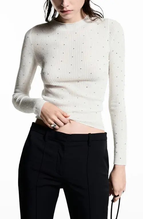 Mango Rhinestone Detail Rib Sweater