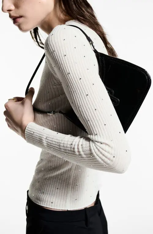 Mango Rhinestone Detail Rib Sweater