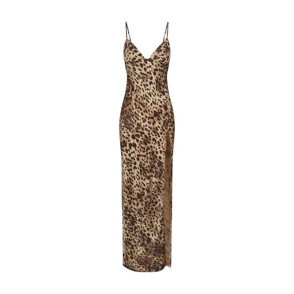 SKIMS X Dolce&gabbana Silk Long Slip Dress - Leopard