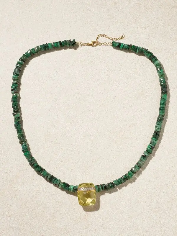 Jia Jia 14-karat Gold, Emerald, Quartz And Diamond Necklace - Green