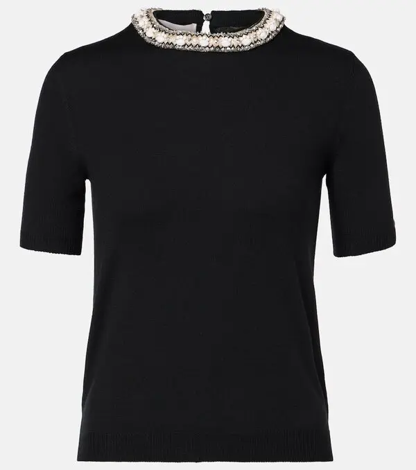 Valentino Garavani Embroidered Virgin Wool Top - Black