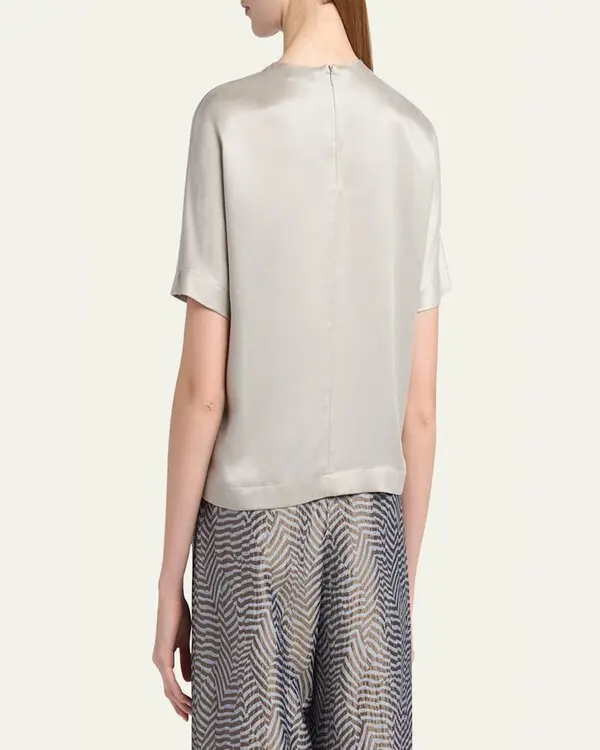 Giorgio Armani Cupro Short-sleeve Blouse - Silver