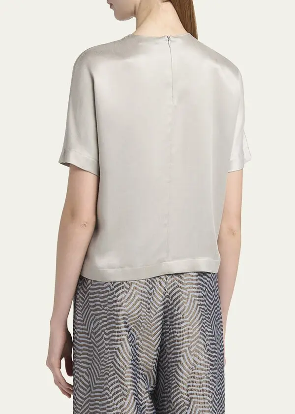 Giorgio Armani Cupro Short-sleeve Blouse - Silver