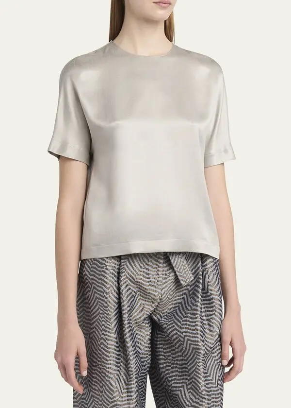 Giorgio Armani Cupro Short-sleeve Blouse - Silver