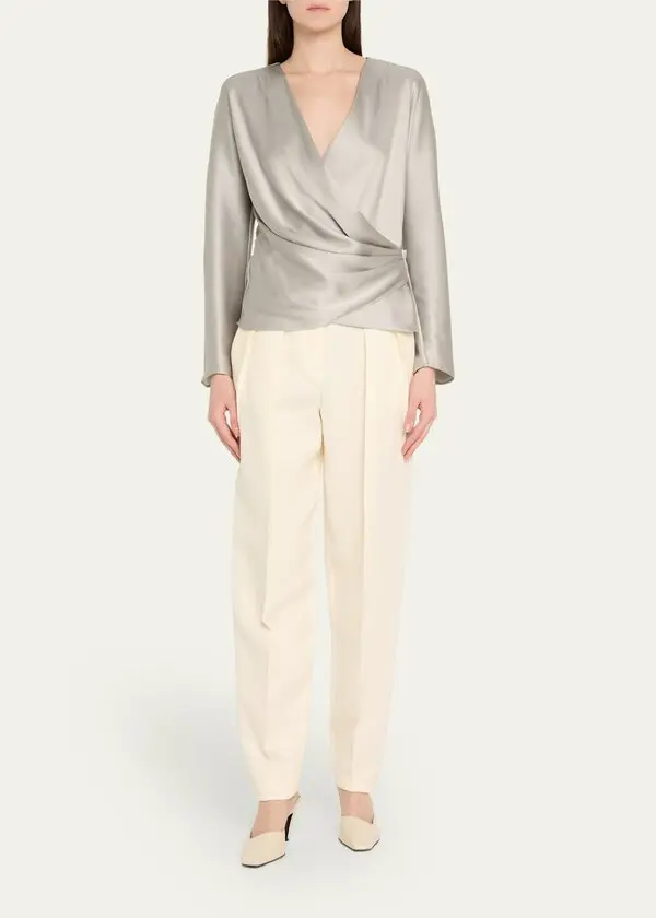 Giorgio Armani Draped Double Silk Wrap Shirt - Silver