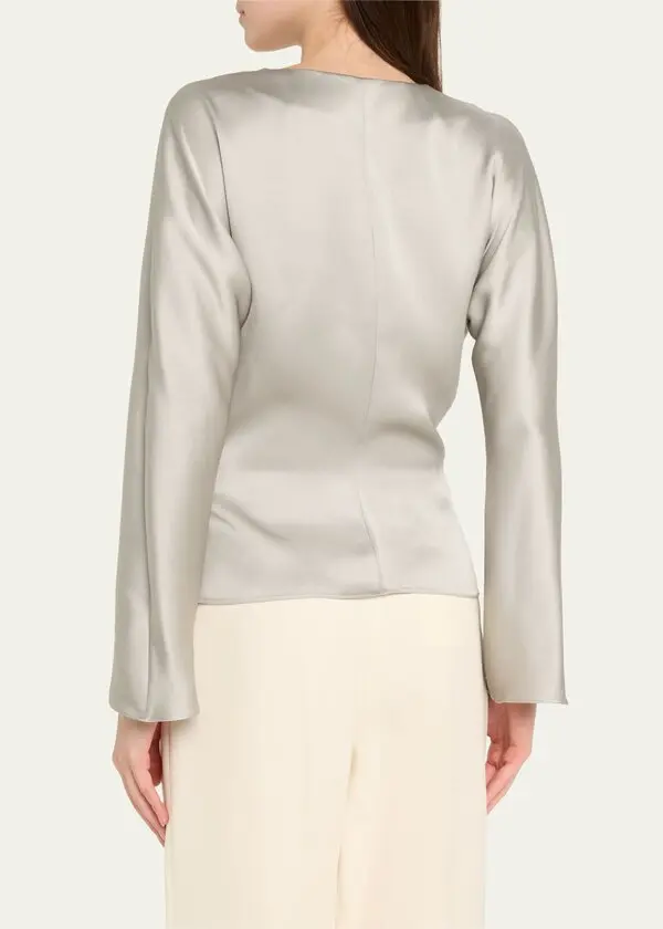 Giorgio Armani Draped Double Silk Wrap Shirt - Silver