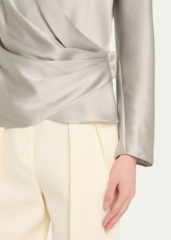 Giorgio Armani Draped Double Silk Wrap Shirt - Silver