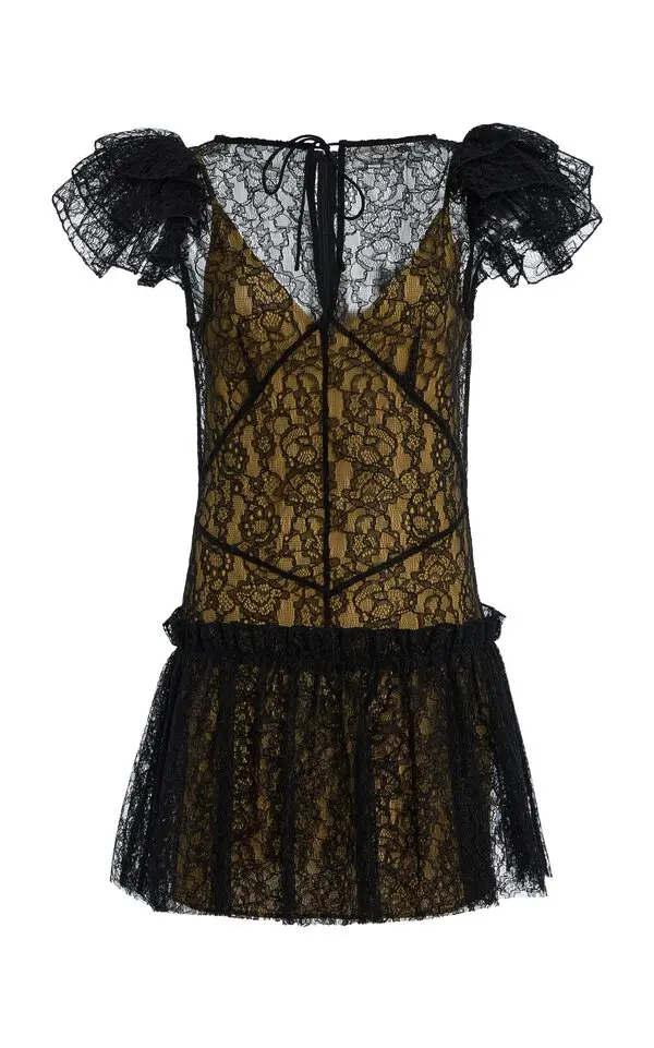 DE LA VALI Nephele Ruffled Lace Mini Dress