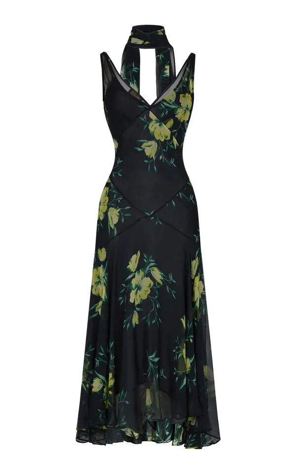 DE LA VALI Mistica Floral-print Silk-chiffon Midi Dress