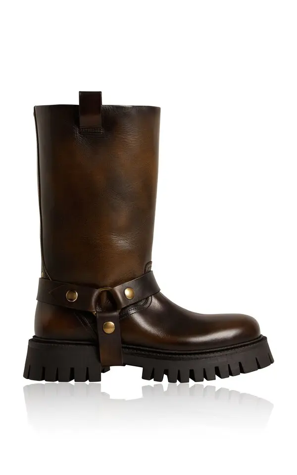 GOLDEN GOOSE Kurt Distressed Leather Boots - Brown