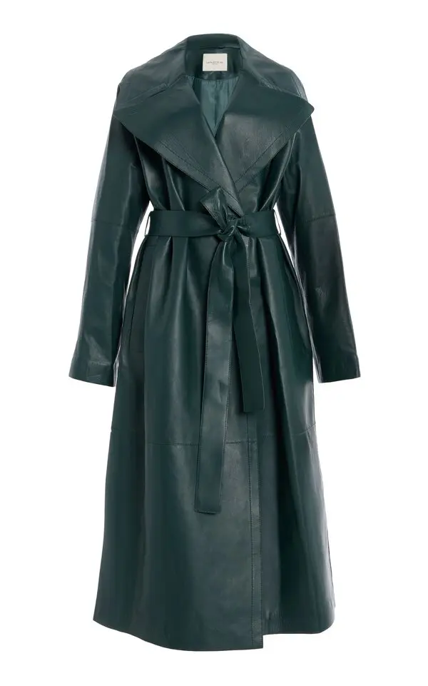 Lafayette 148 New York Leather Trench Coat - Green | Editorialist