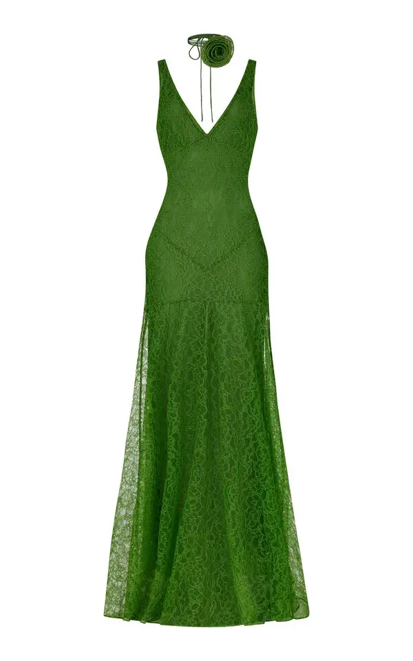 DE LA VALI Persephone Lace Gown - Green