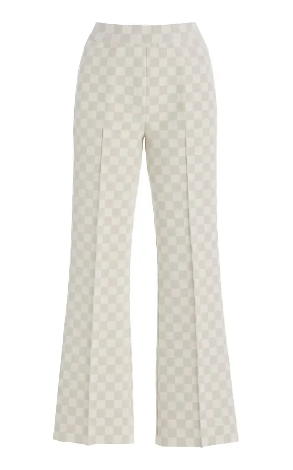 HIGH SPORT Checked Stretch-cotton Knit Cropped Flare Pants - Ivory