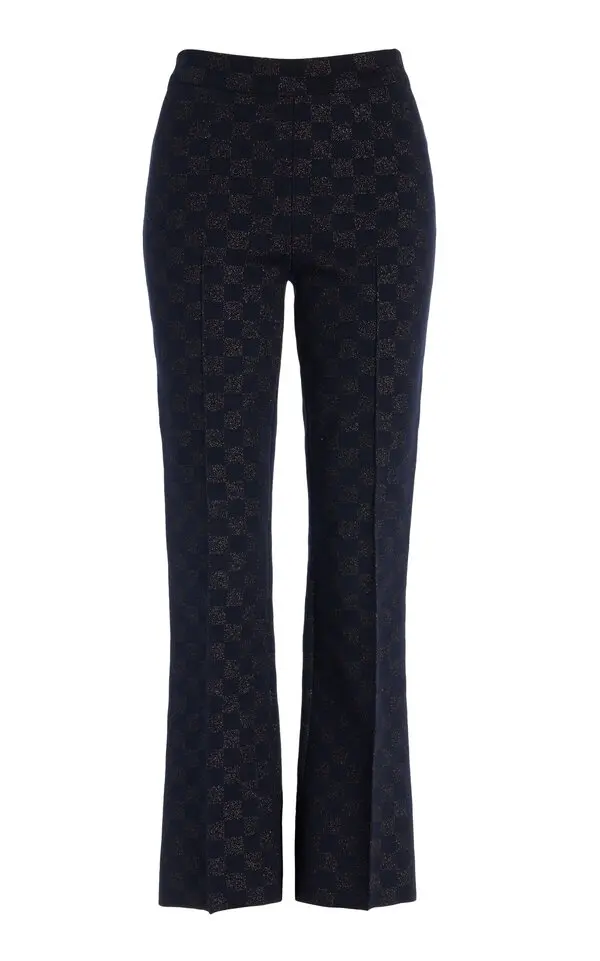 HIGH SPORT Checked Stretch-cotton Knit Cropped Flare Pants - Navy