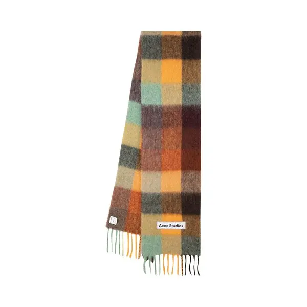 Acne Studios Mohair Checked Scarf 'chestnut Brown/yellow/green - Multicolor