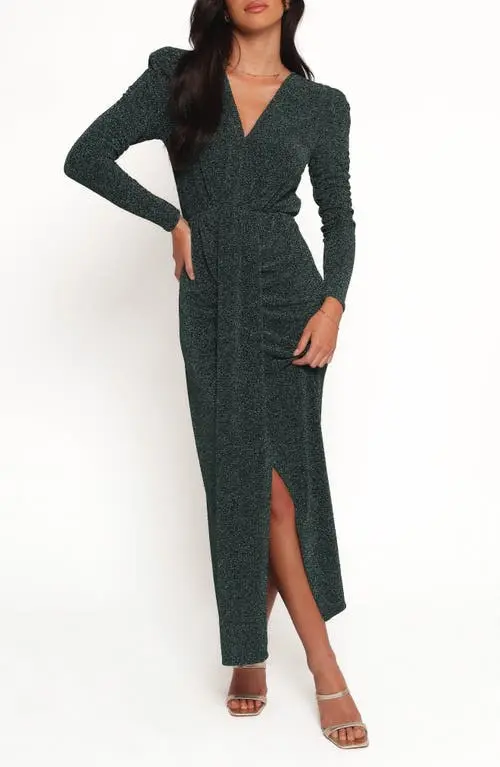 PETAL & PUP Grayson Long Sleeve Ruched Maxi Dress - Emerald
