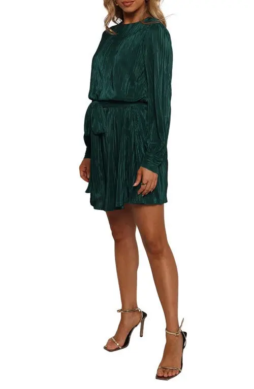 PETAL & PUP Joy Long Sleeve Plissé Minidress