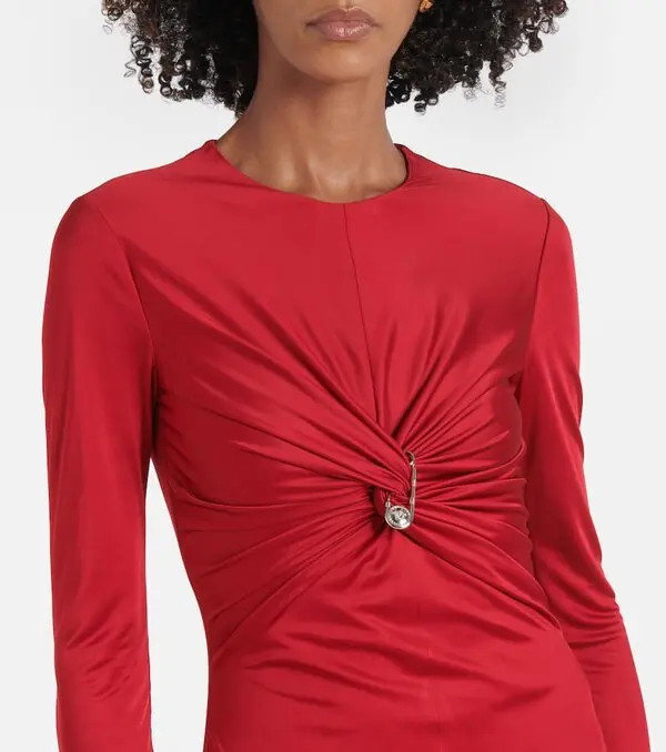 Versace Safety Pin Gathered Jersey Midi Dress In Lipstick - Red