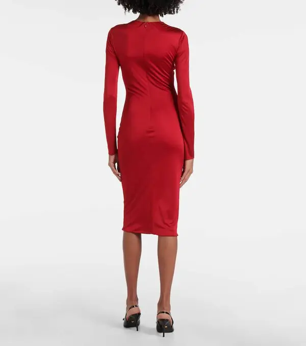 Versace Safety Pin Gathered Jersey Midi Dress In Lipstick - Red