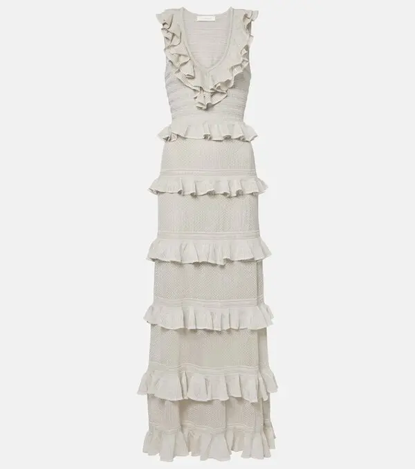 Zimmermann Crush Frilled Knitted Maxi Dress