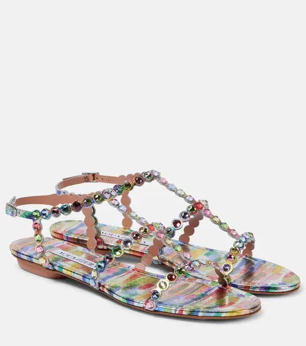 AQUAZZURA Tequila Embellished Leather Sandals