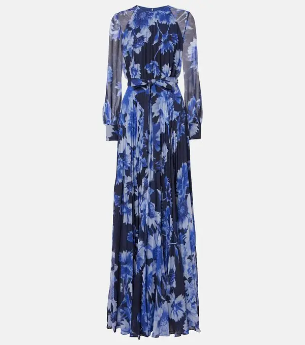 Erdem Floral Pleated Gown - Blue