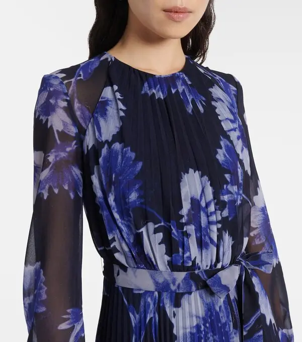 Erdem Floral Pleated Gown - Blue