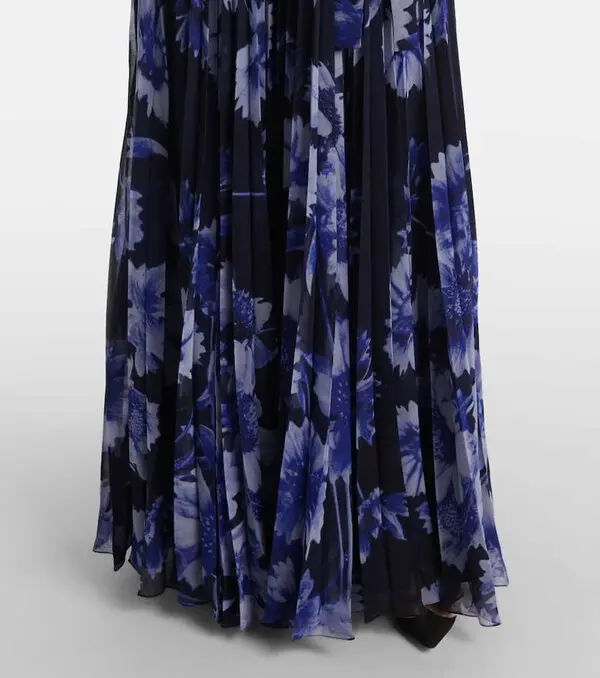Erdem Floral Pleated Gown - Blue