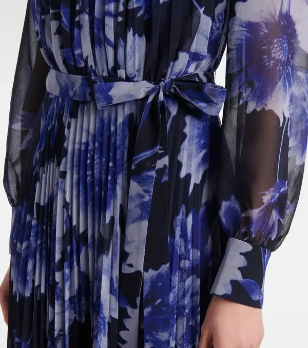 Erdem Floral Pleated Gown - Blue
