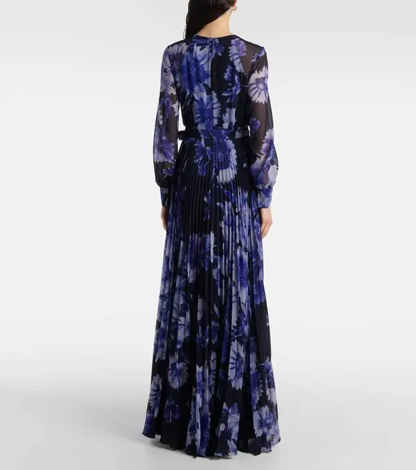 Erdem Floral Pleated Gown - Blue