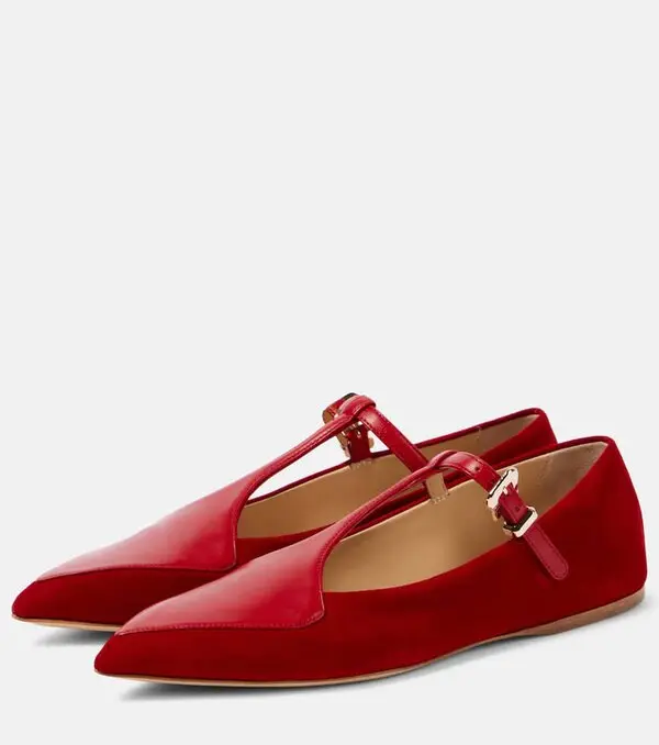 Gabriela Hearst Liv Leather And Suede Mary Jane Flats - Red