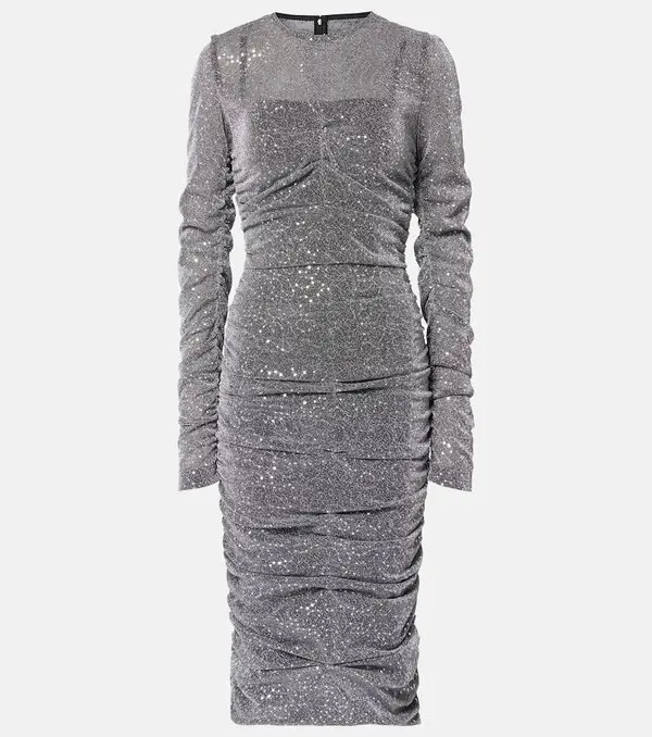 Dolce & Gabbana Sequined Ruched Midi Dress