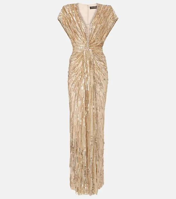 Jenny Packham Zola Sequined Tulle Gown - Gold
