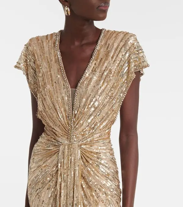 Jenny Packham Zola Sequined Tulle Gown - Gold