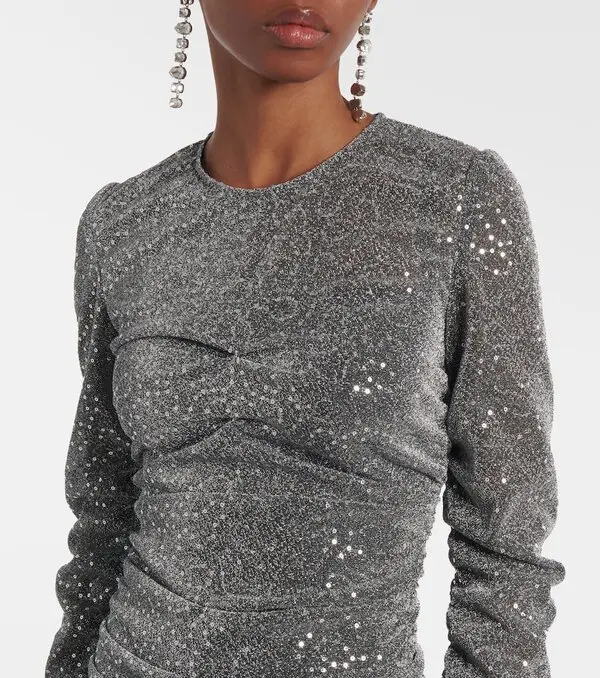 Dolce & Gabbana Sequined Ruched Midi Dress - Silver