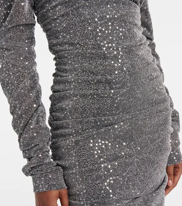 Dolce & Gabbana Sequined Ruched Midi Dress - Silver