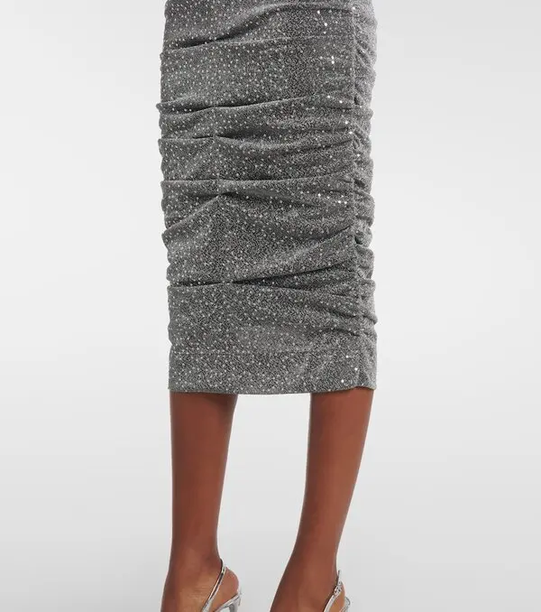 Dolce & Gabbana Sequined Ruched Midi Dress - Silver
