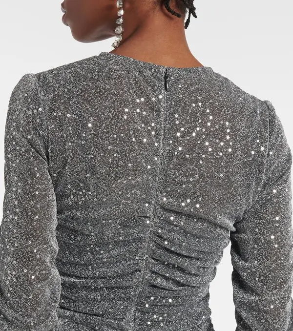 Dolce & Gabbana Sequined Ruched Midi Dress - Silver