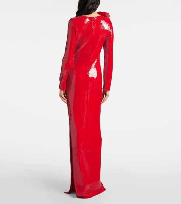 RODARTE Floral-appliqué Sequined Gown - Red