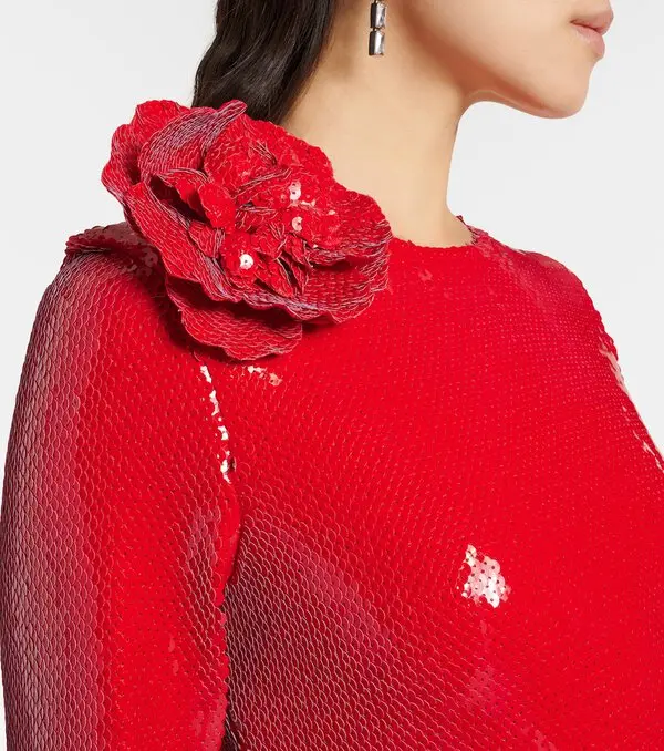 RODARTE Floral-appliqué Sequined Gown - Red