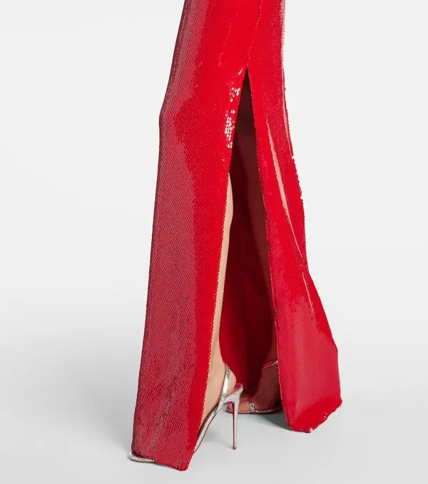 RODARTE Floral-appliqué Sequined Gown - Red